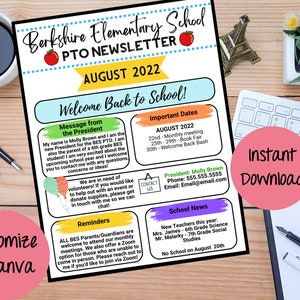 PTO Newsletter, Flyer, Parent Teacher Organization Flyer Newsletter ...