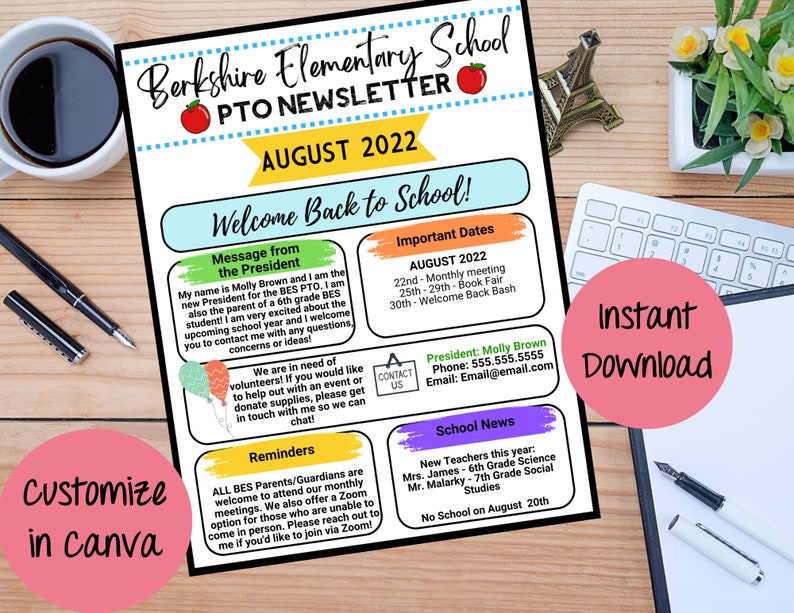 PTO Newsletter, Flyer, Parent Teacher Organization Flyer Newsletter ...