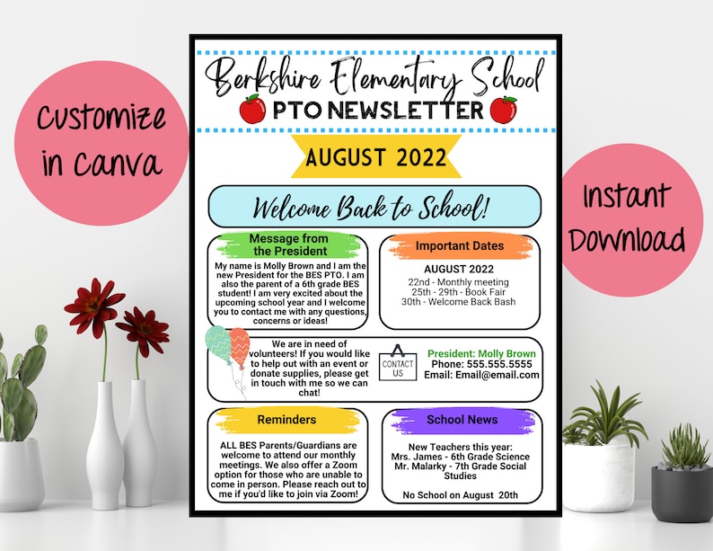 PTO Newsletter, Flyer, Parent Teacher Organization Flyer Newsletter ...
