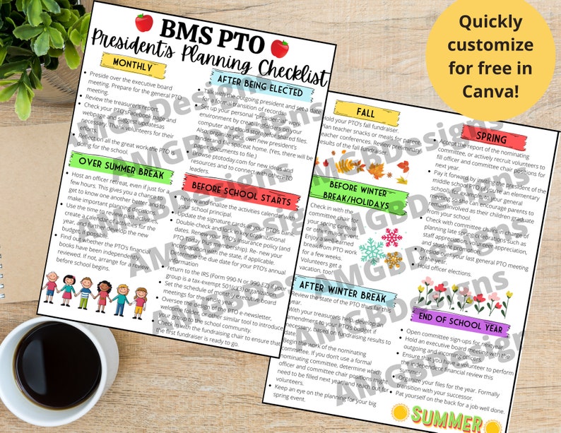 PTO Yearly Checklist, PTA President to Do List, Parent Teacher ...