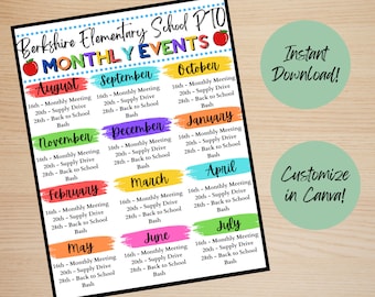 Editable Monthly PTO PTA Flyer Printable Handout Parent Teacher Meeting Agenda Teacher Seasonal ...