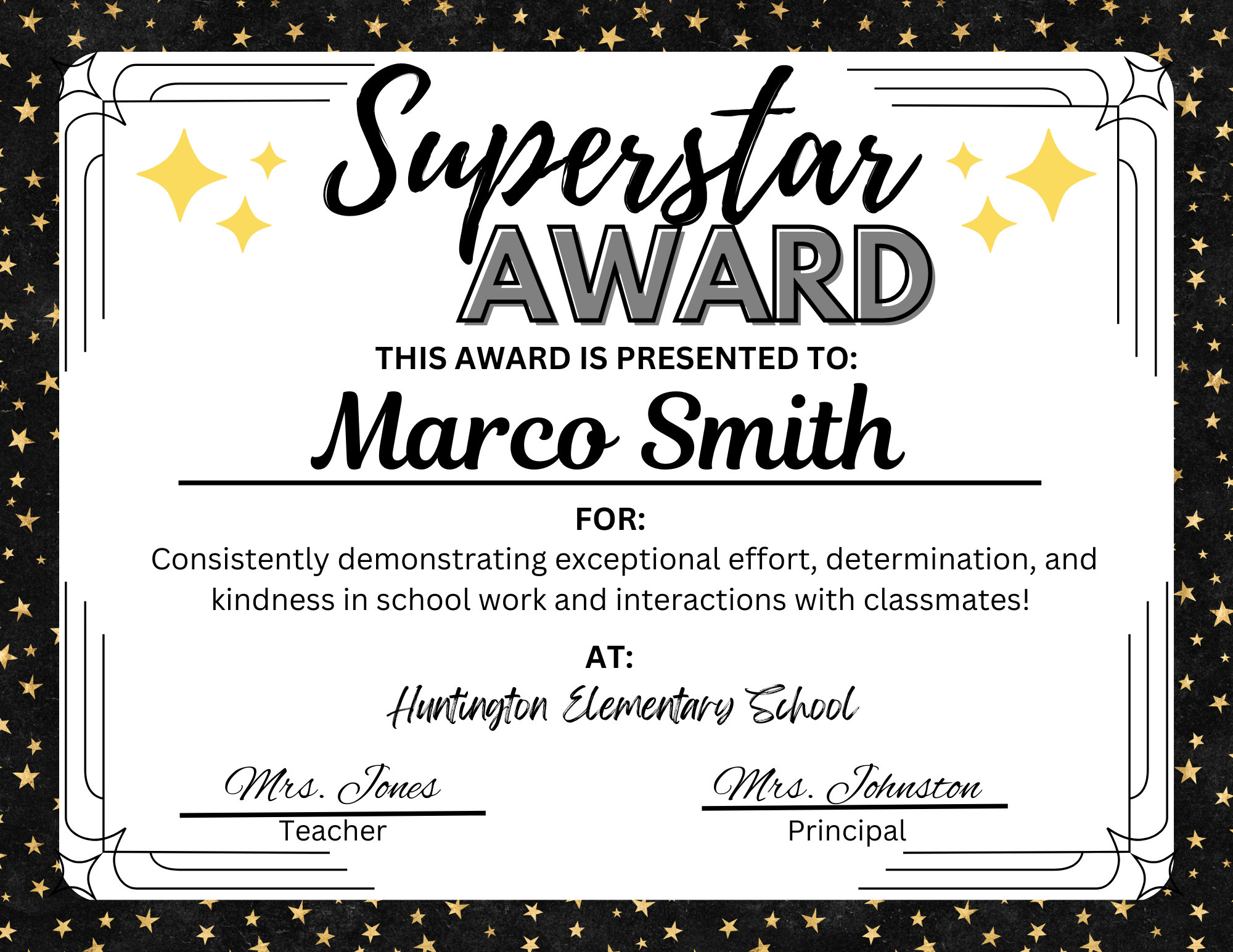 Super Star Award Certificate Printable