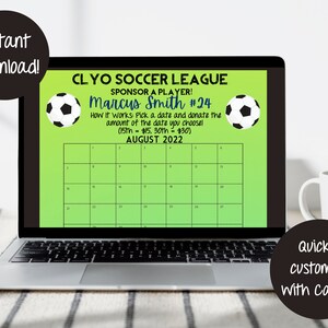 Calendar Fundraiser, Pick A Date to Donate Soccer Team, Printable ...
