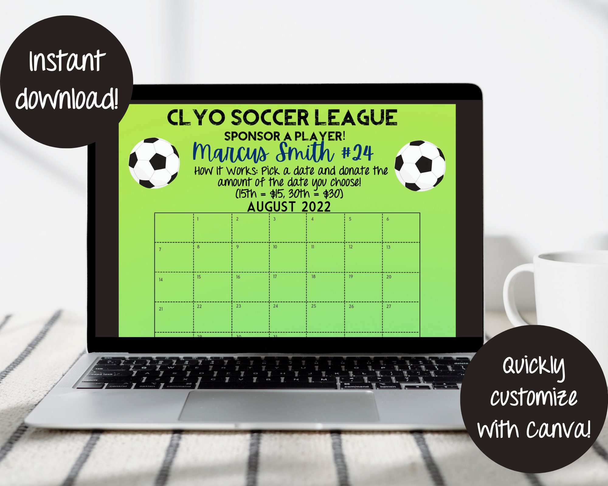 Calendar Fundraiser, Pick A Date to Donate Soccer Team, Printable ...