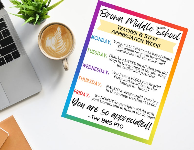Teacher Appreciation Week Plan Agenda Weekly Gift PTO Appreciation ...