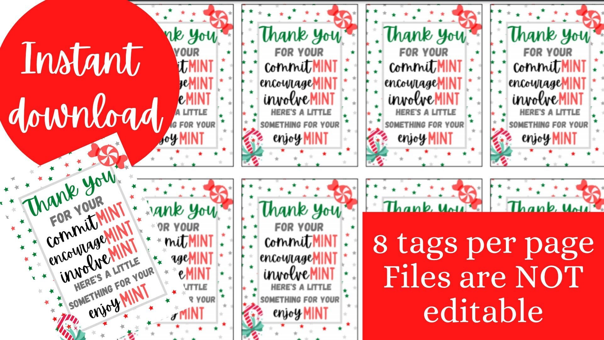 Staff Appreciation Printable Tag, Mint Tags, Christmas, Holiday Mint ...