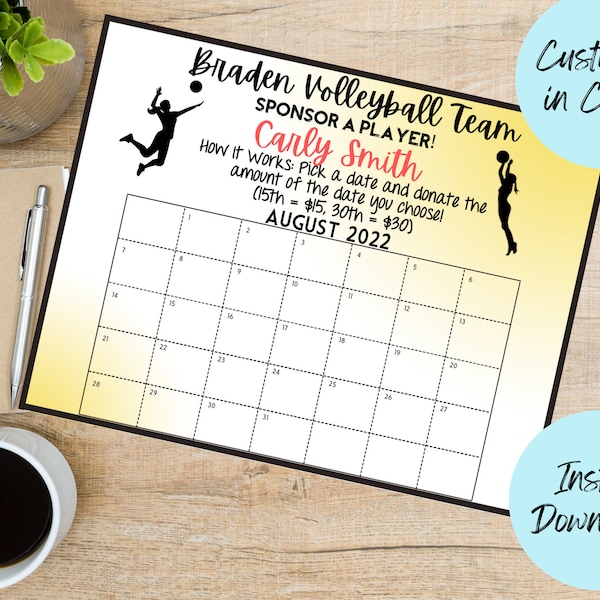 Volleyball Team Calendar - Etsy