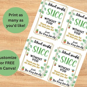 Staff Employee Teacher Appreciation Week Printable Tag, Succulent Tags ...