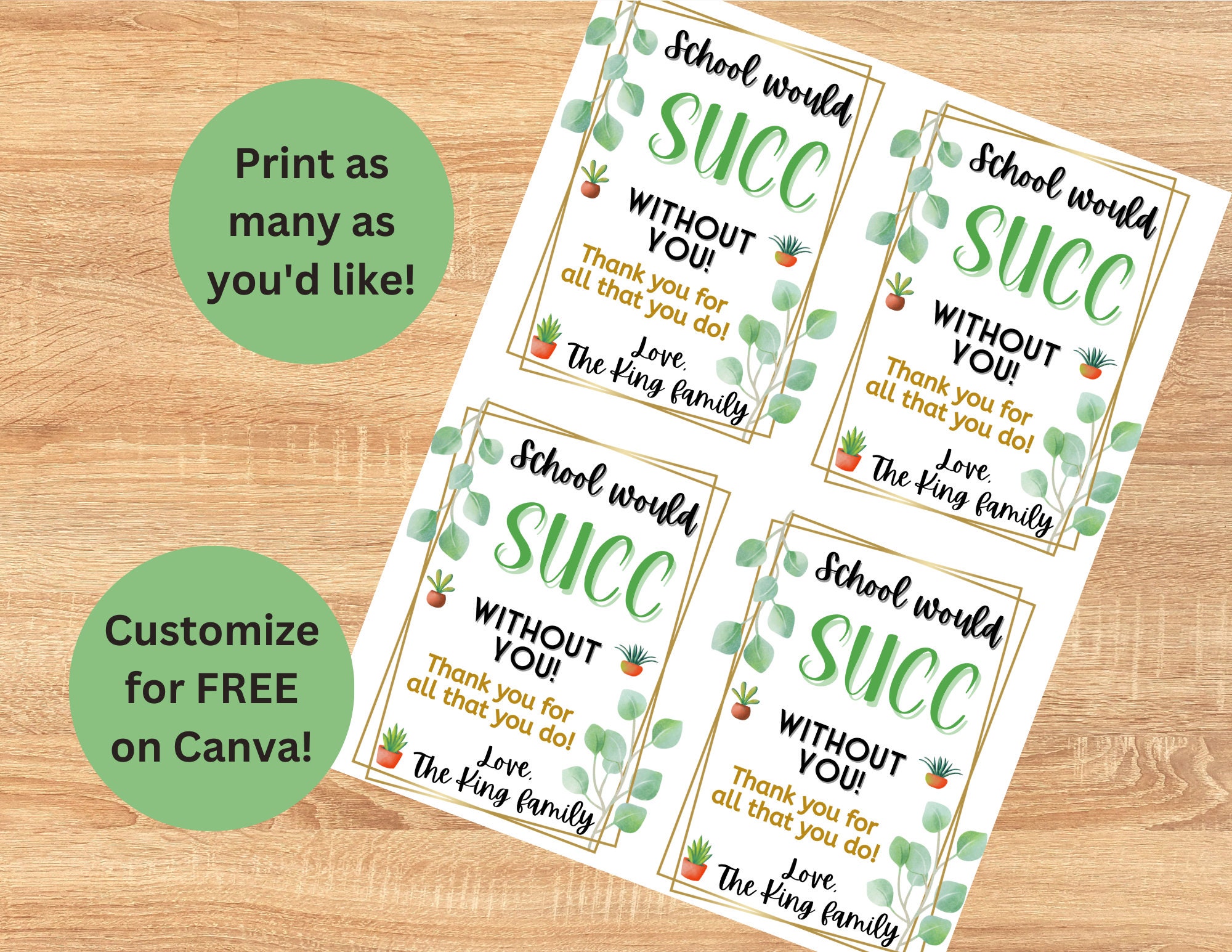 Staff Employee Teacher Appreciation Week Printable Tag, Succulent Tags ...