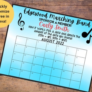 School Band Calendar Fundraiser, Marching Band Pick A Date to Donate ...