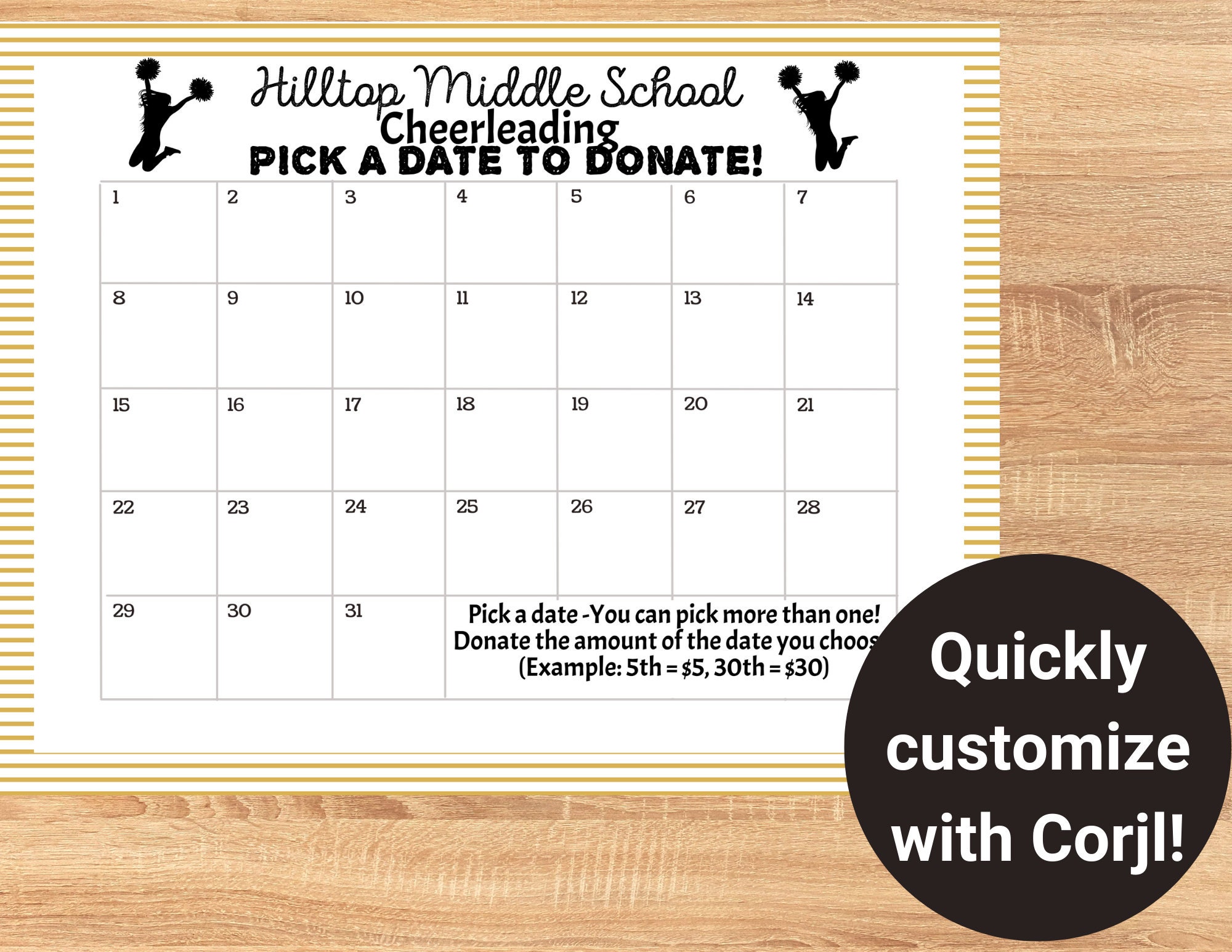 Editable Dance Cheer Cheerleading Pick A Date To Donate Etsy