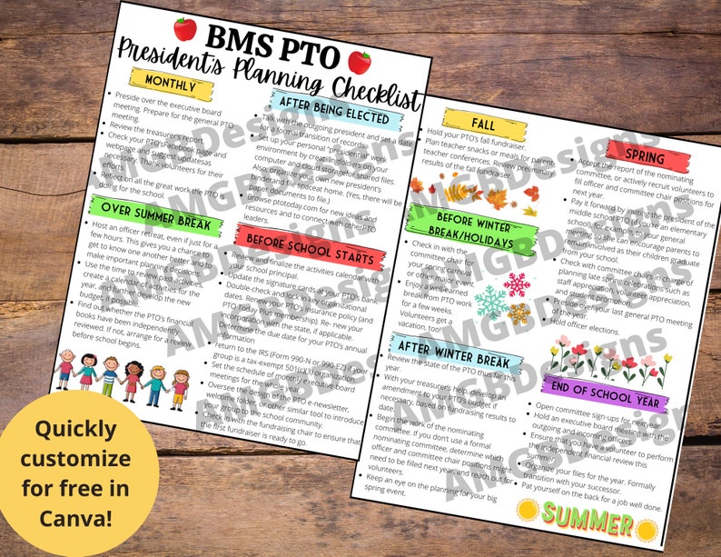 PTO Yearly Checklist, PTA President to Do List, Parent Teacher ...