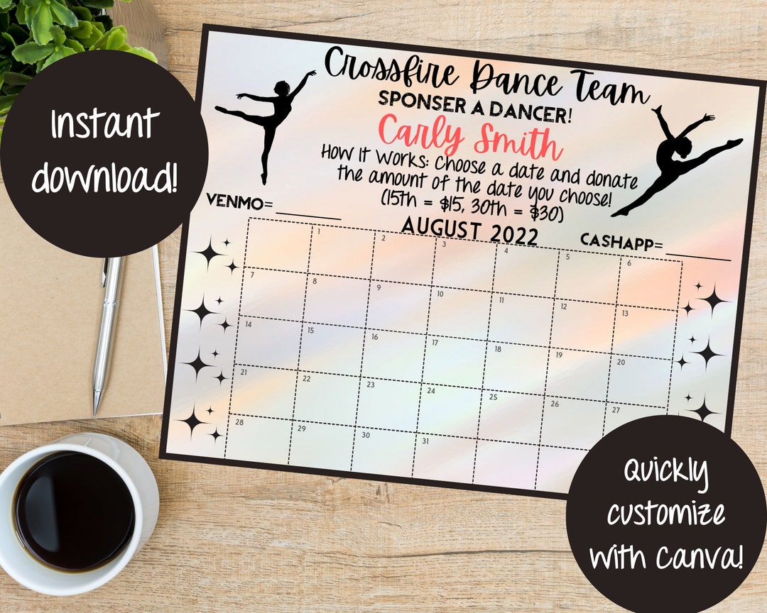 Calendar Fundraiser Editable Dance Team Pick a Date to - Etsy