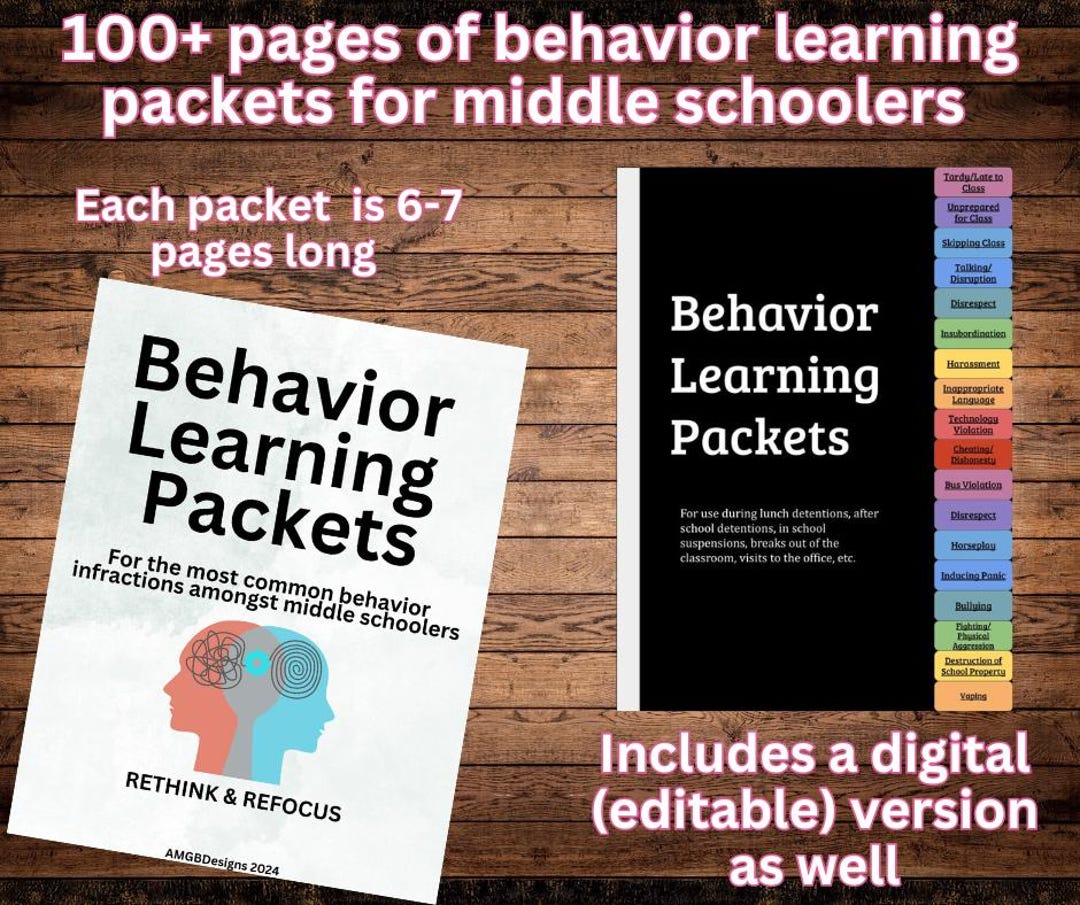 Behavior Learning Packet Middle School Consequences Lunch Detention After School in School ...