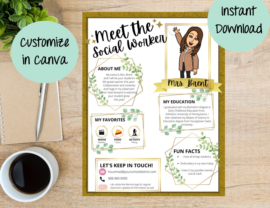 Meet the School Social Worker Editable Template, Back to School Welcome ...