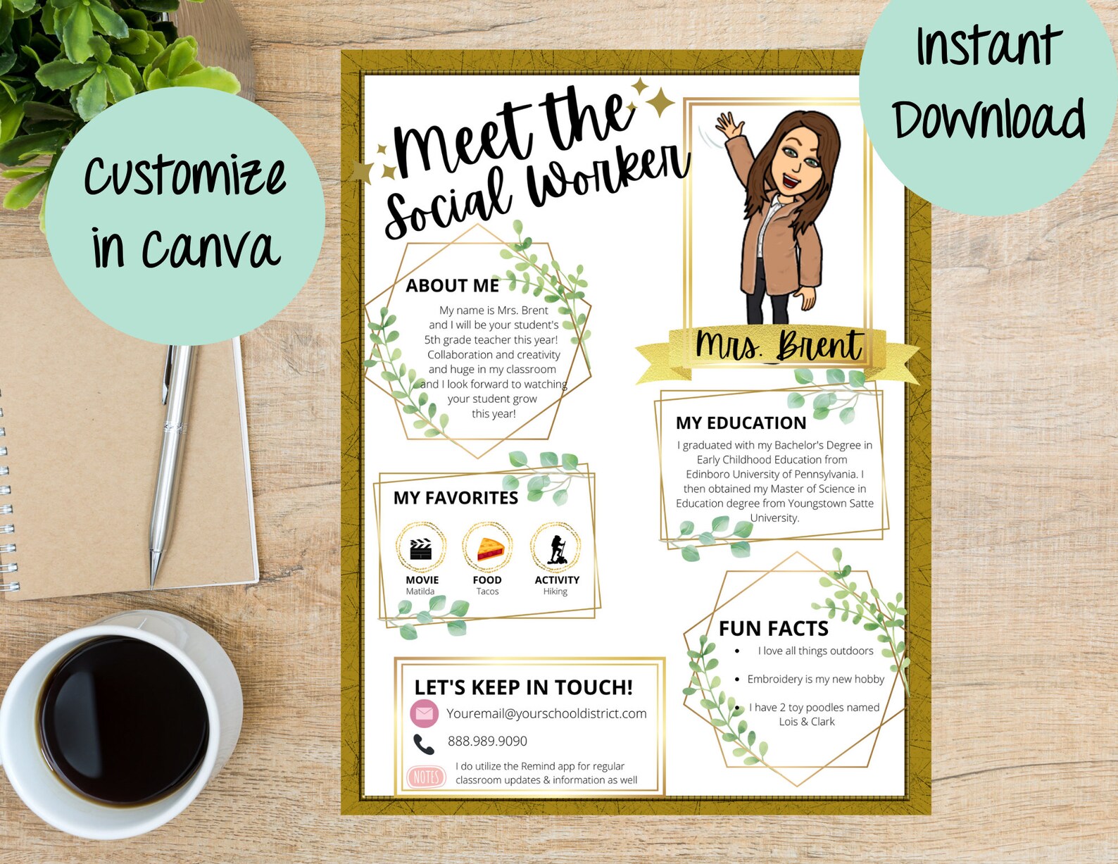 Meet the School Social Worker Editable Template, Back to School Welcome ...