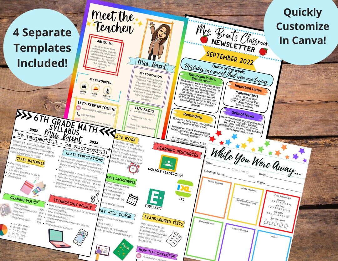 Meet the Teacher Bundle Colorful Editable Template, Back to School ...