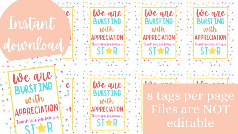 Staff Appreciation Printable Tag Star Tags Staff Tags Starburst Gift ...