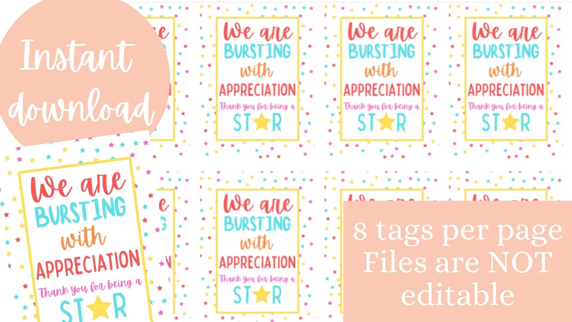 Staff Appreciation Printable Tag Star Tags Staff Tags Starburst Gift ...