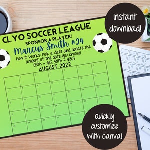 Calendar Fundraiser, Pick A Date to Donate Soccer Team, Printable ...
