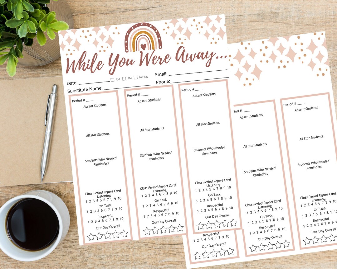 Middle High School Substitute Teacher Printable, Teacher Note ...