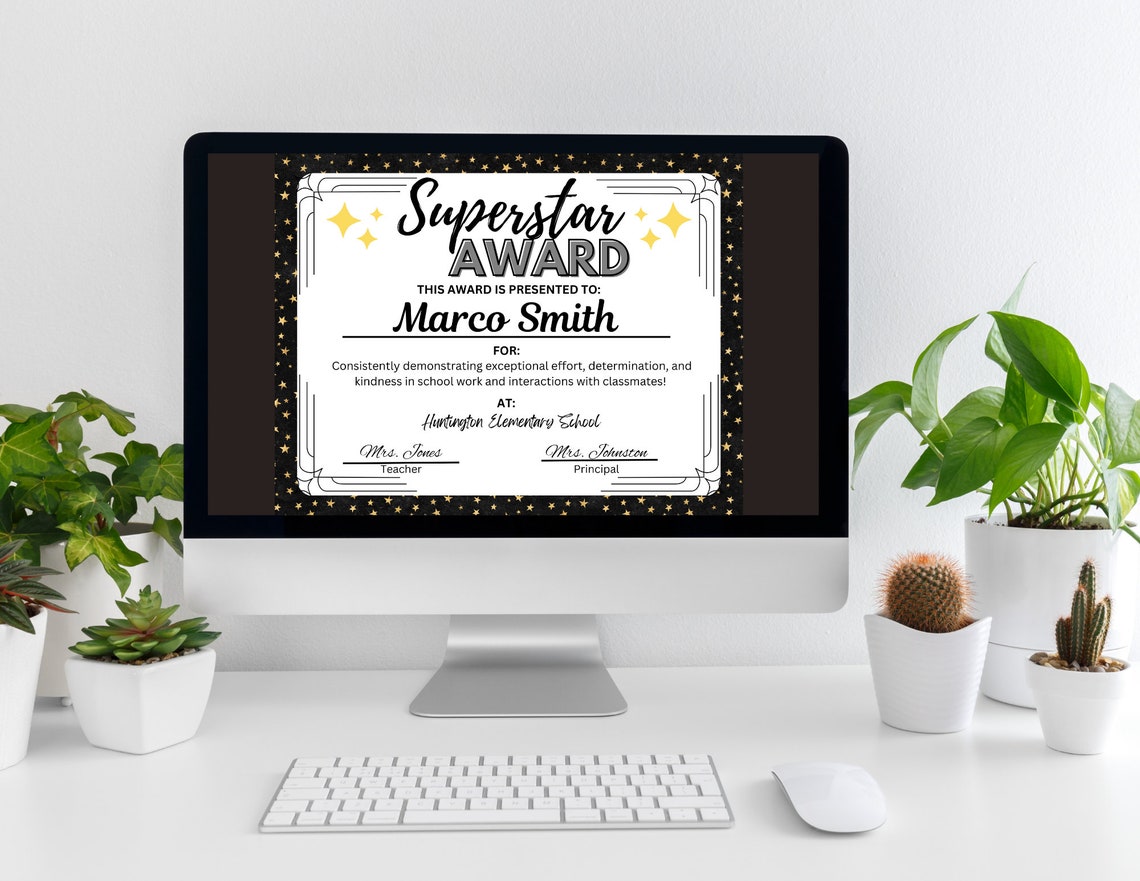 Superstar Student Award Certificate Digital Printable for Classroom or ...