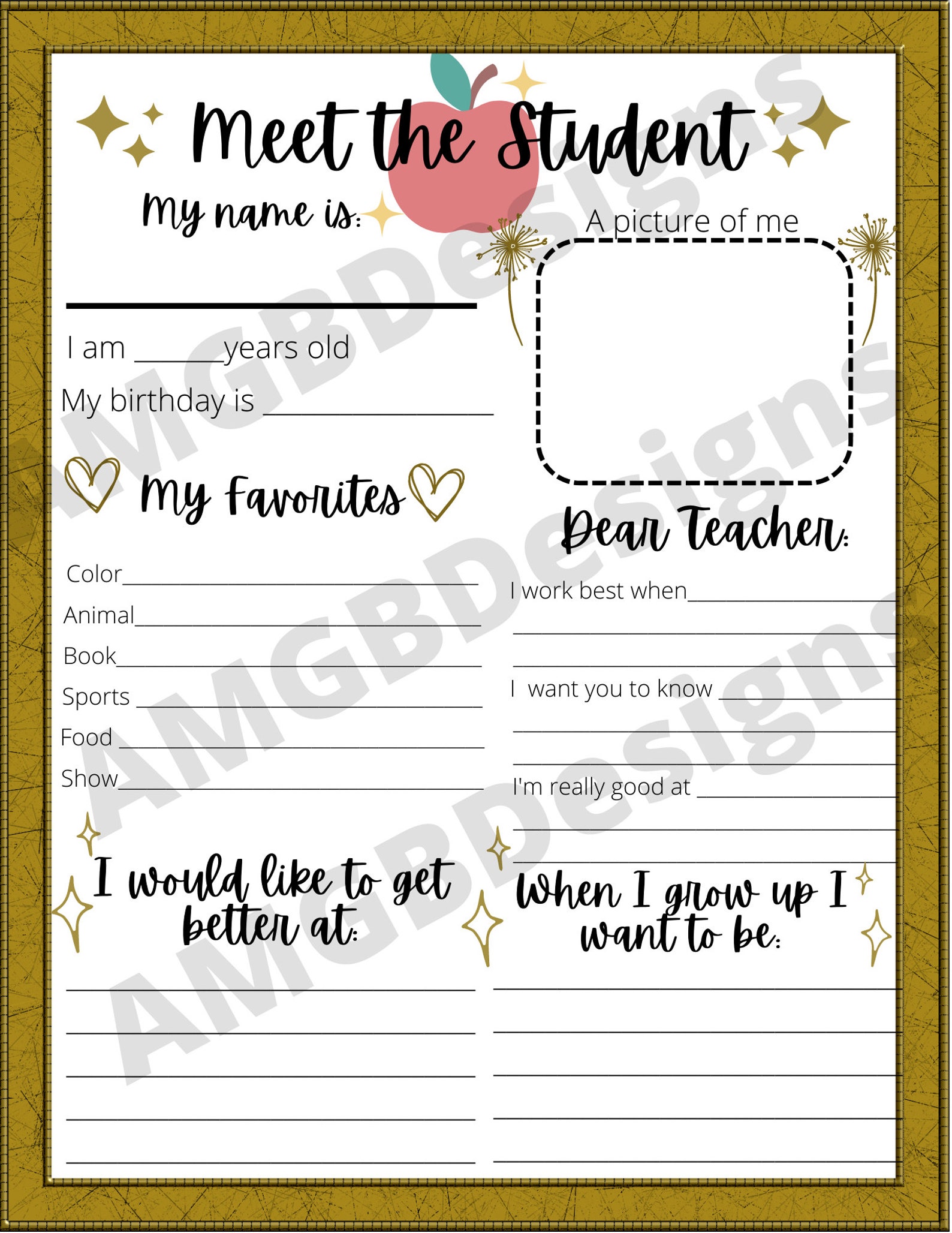 Meet the Student, Back to School Student Survey, Get to Know You ...