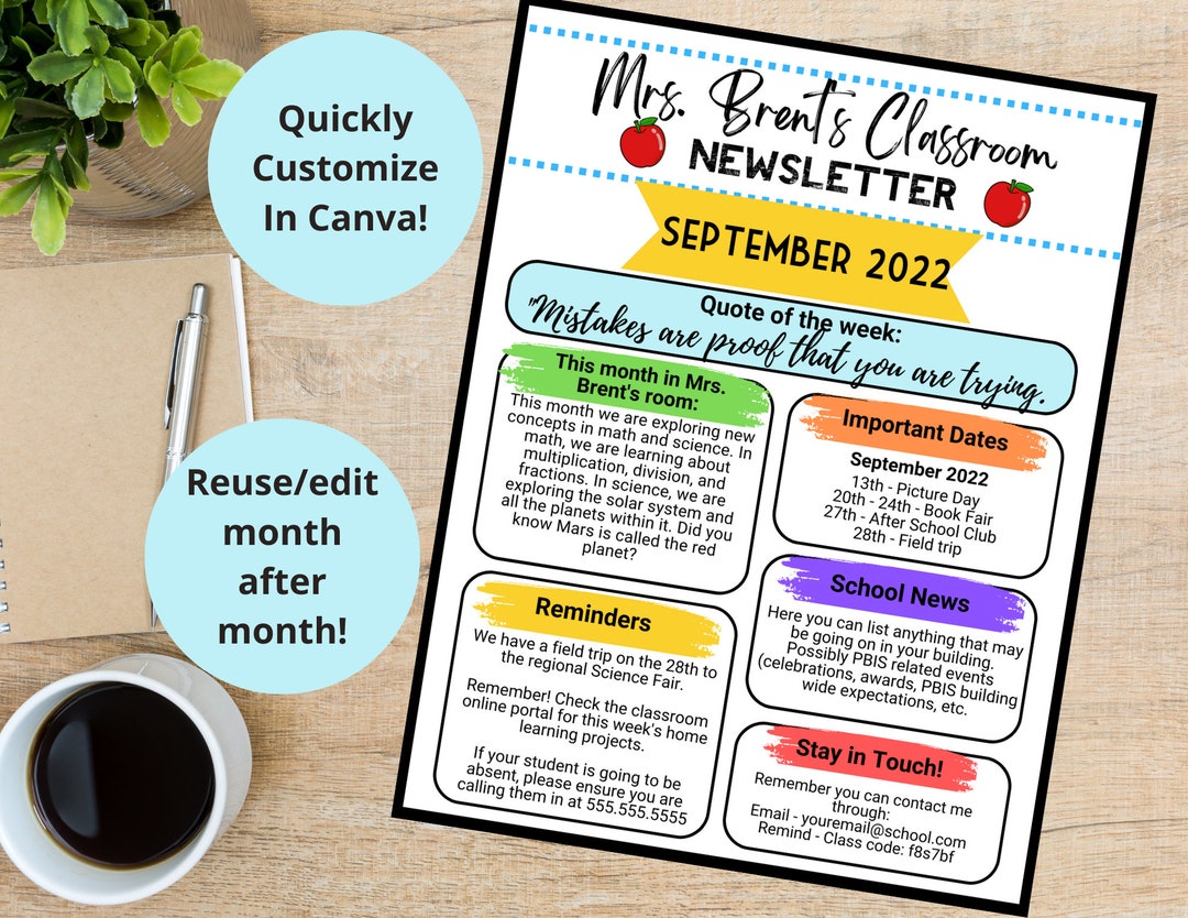 Editable Classroom Newsletter Colorful, Classroom Newsletter, Welcome ...