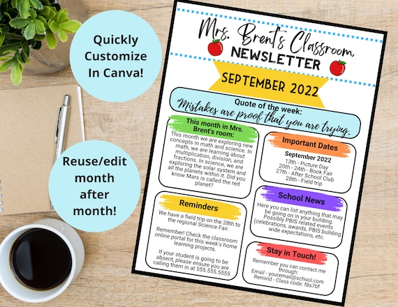 Editable Classroom Newsletter Colorful Classroom Newsletter - Etsy