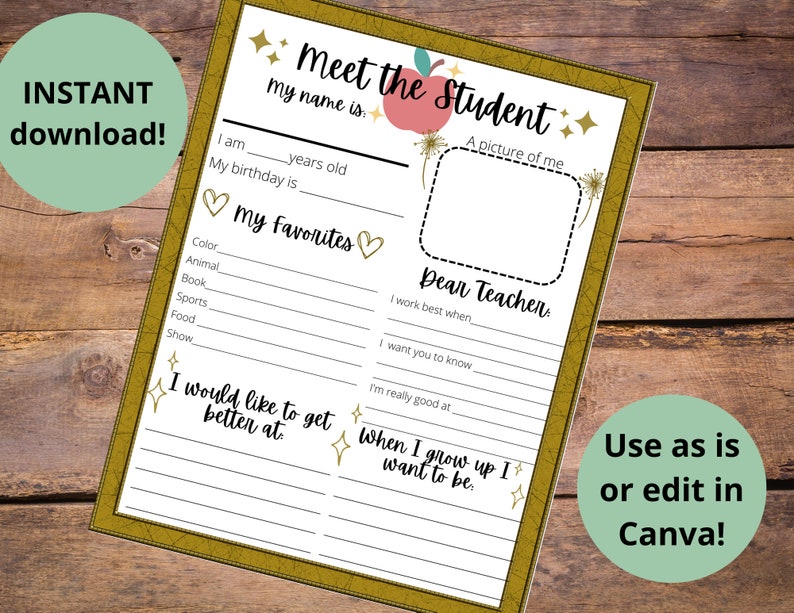 Meet the Student, Back to School Student Survey, Get to Know You ...