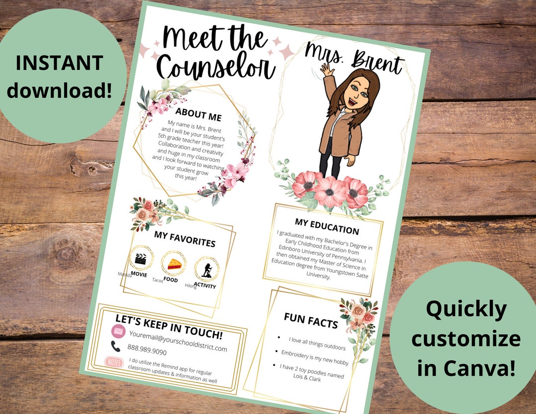 Meet the School Counselor Editable Template, Back to School Welcome ...