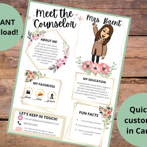 Meet the School Counselor Editable Template, Back to School Welcome ...