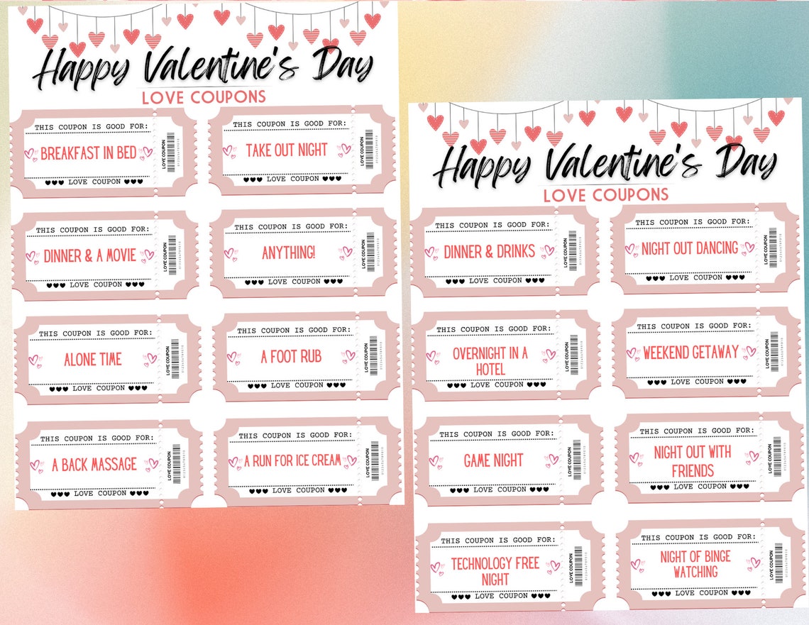 Valentine's Day Editable Love Coupon Book Gift for Couples With ...