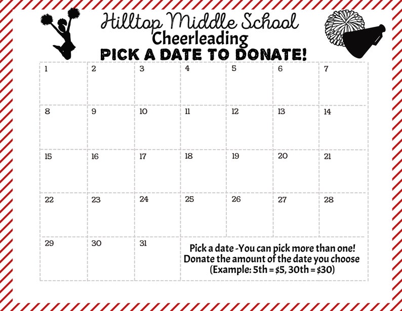 Editable Dance Cheer Cheerleading Pick A Date To Donate Printable Dance Fundraiser Fundraiser