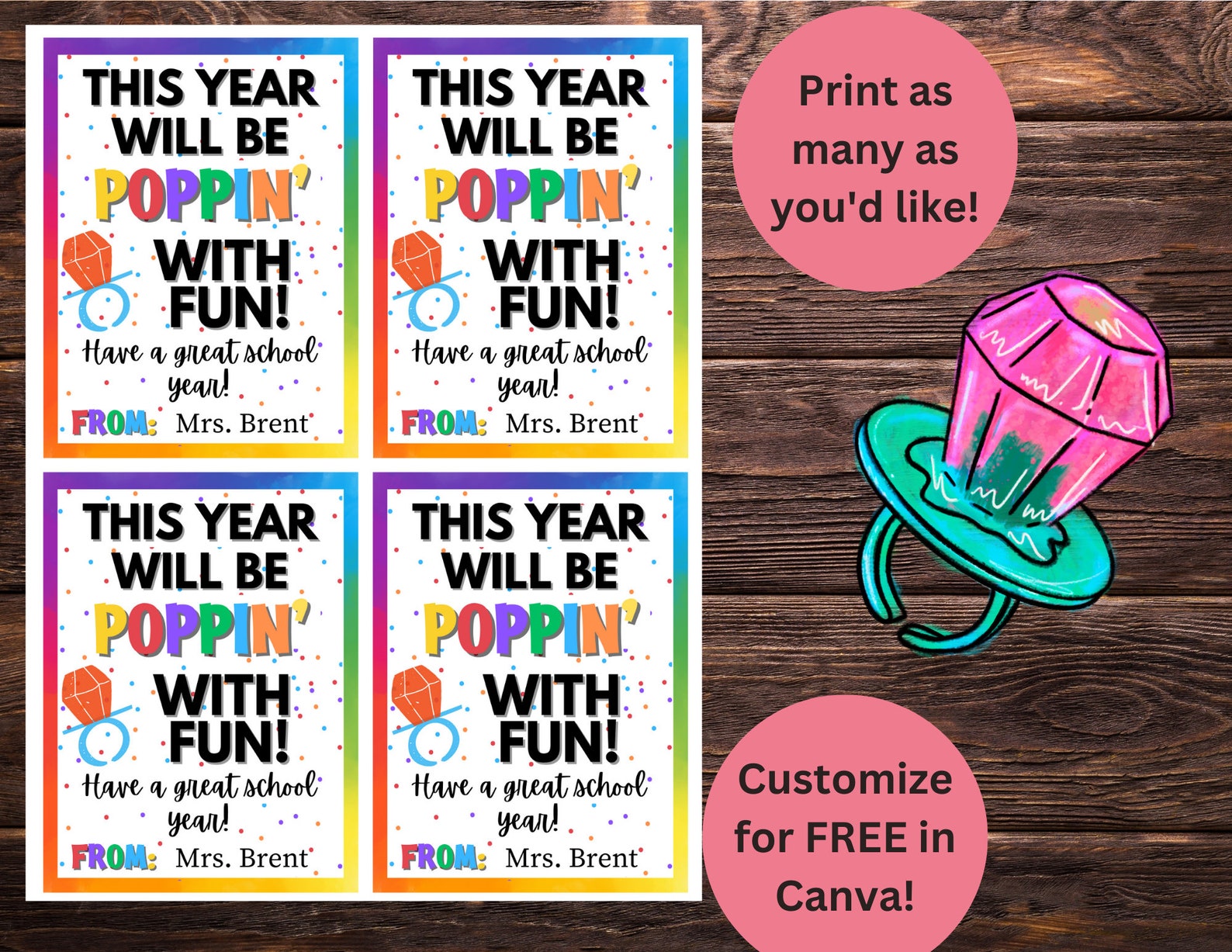 New School Year Treat Tag Ring Pop Back to School Student Teacher Thank ...