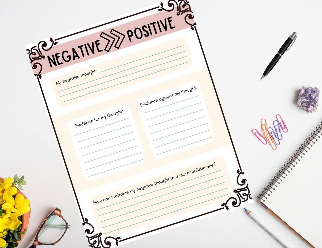 Negative to Positive Thinking Anxiety Anger Therapy Worksheet Workbook ...