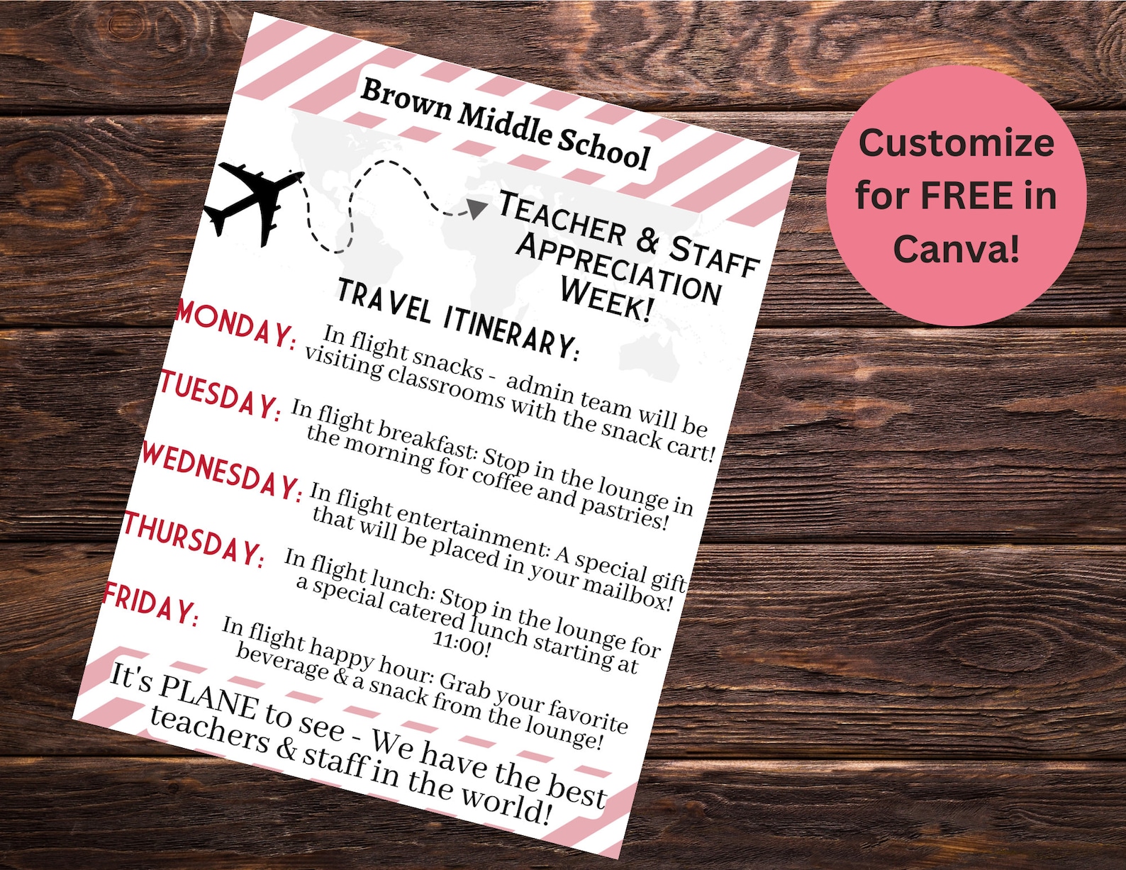 Teacher Appreciation Week Travel Theme Itinerary Plan Agenda Weekly ...