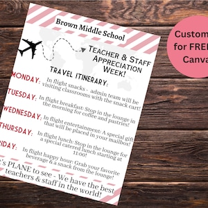 Teacher Appreciation Week Travel Theme Itinerary Plan Agenda Weekly ...