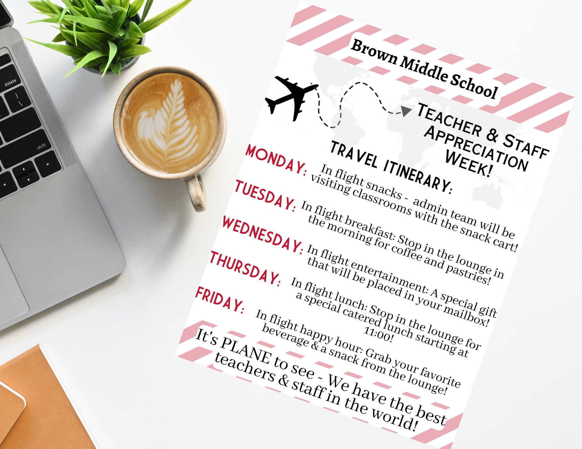 Teacher Appreciation Week Travel Theme Itinerary Plan Agenda Weekly ...