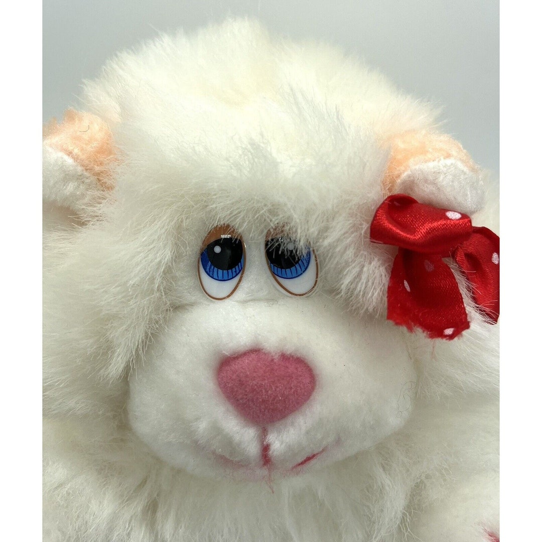 VTG 1980s America WEGO PURR-T Puffball Cat White Red Bow Plush Stuffed ...