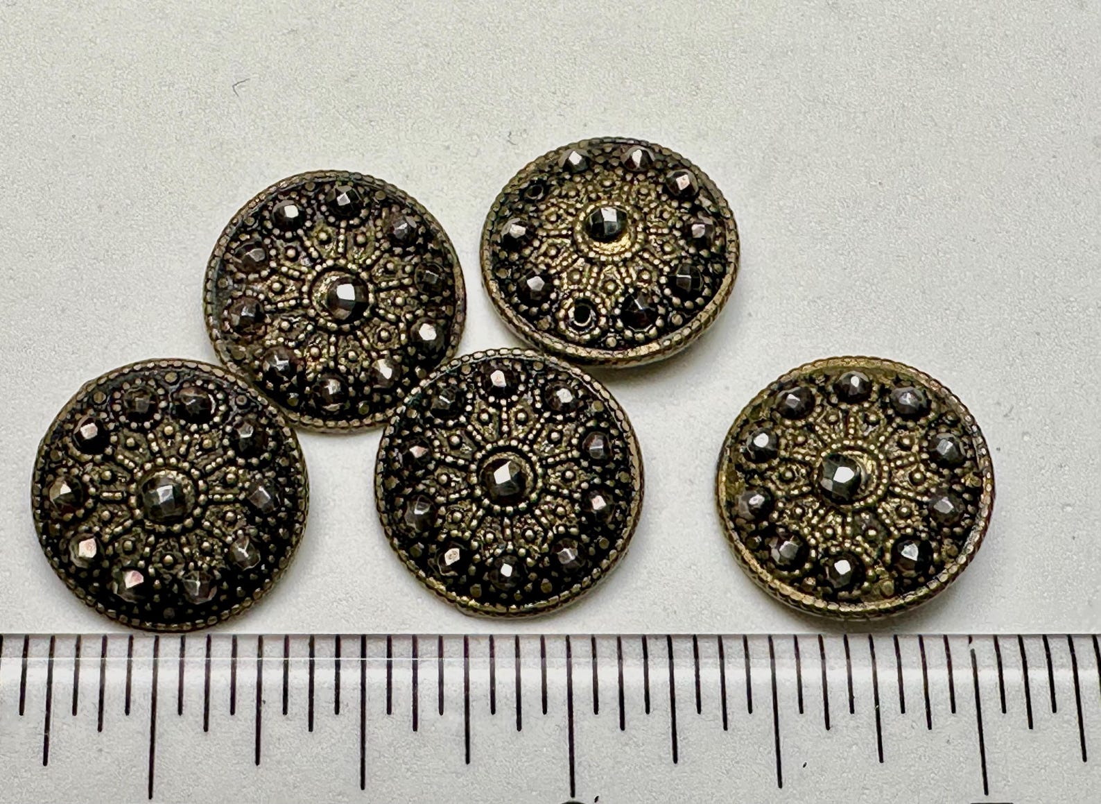 Set of 8 Tiny Victorian Black Glass Dome Buttons With Faux Cut Steel ...