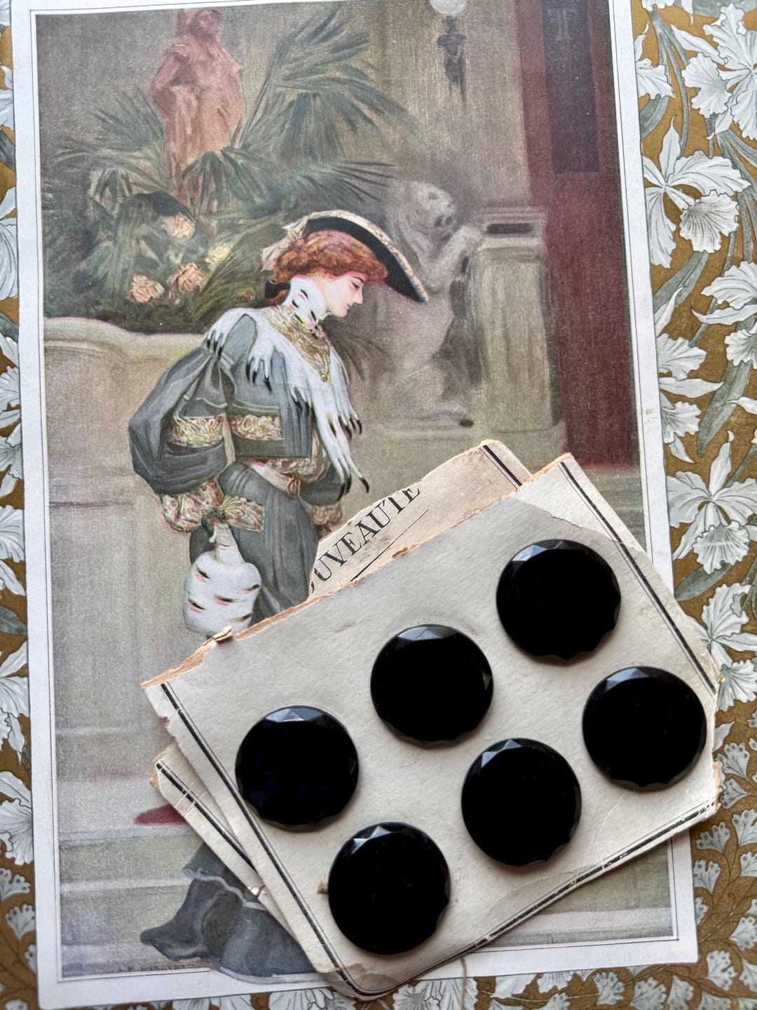 Victorian Black Glass Buttons, Faceted Edge Shave Top, Set of 6 (30mm/1 ...