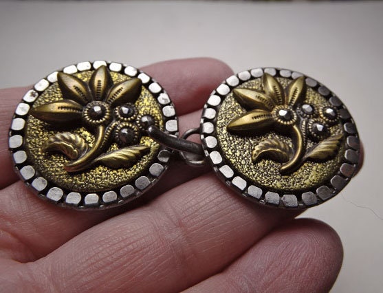 A Heavy Victorian/edwardian Cloak Clasp With Gilt Brass and Cut Steel ...