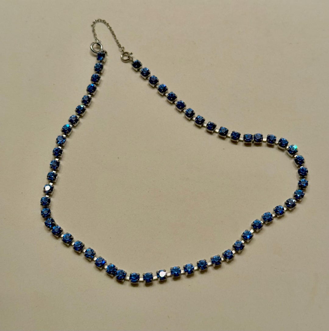Vintage Ca1930s-50s Cobalt Blue Single Stranded Rhinestone Necklace ...