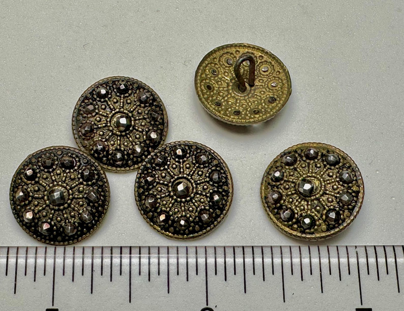 Set of 8 Tiny Victorian Black Glass Dome Buttons With Faux Cut Steel ...
