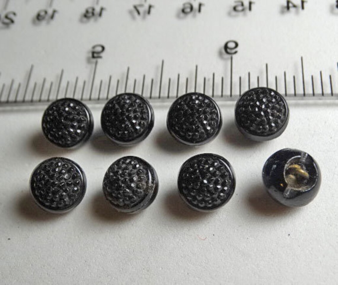 Set of 8 Tiny Victorian Black Glass Dome Buttons With Faux Cut Steel ...