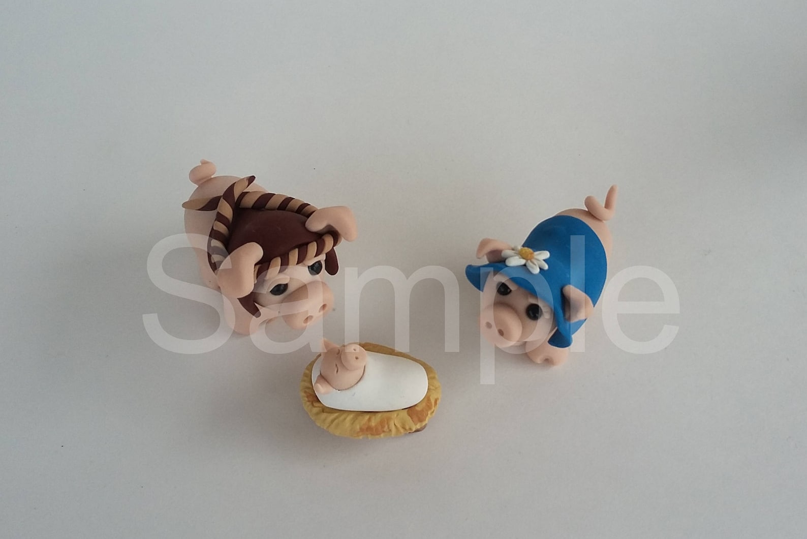 Pig Nativity Set: Handmade Polymer Clay Manger Scene - Collectible ...