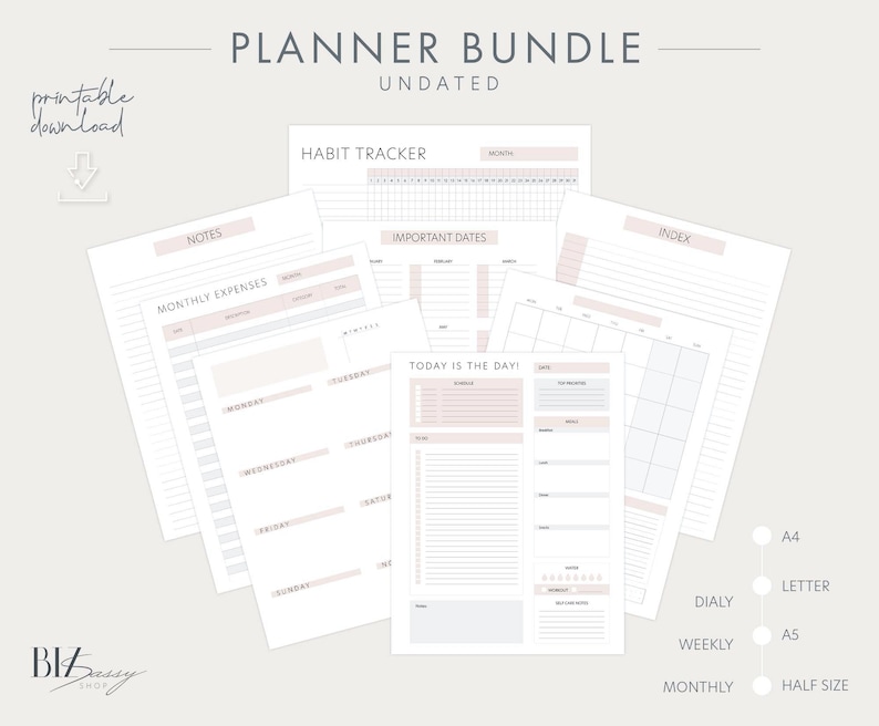 Printable Planner Bundle, Planner Printables, Undated Planner, Planner ...