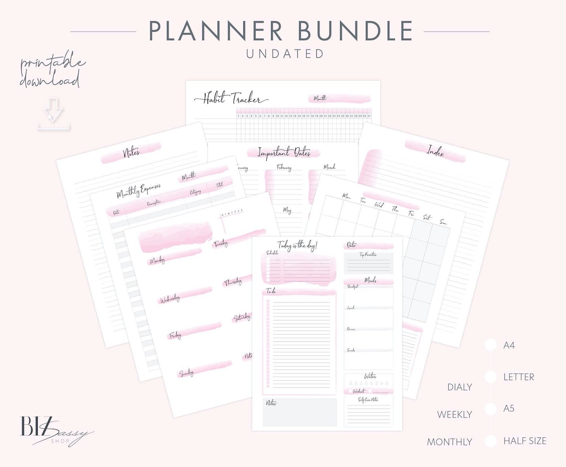 Printable Planner Bundle, Planner Printables, Undated Planner, Planner ...