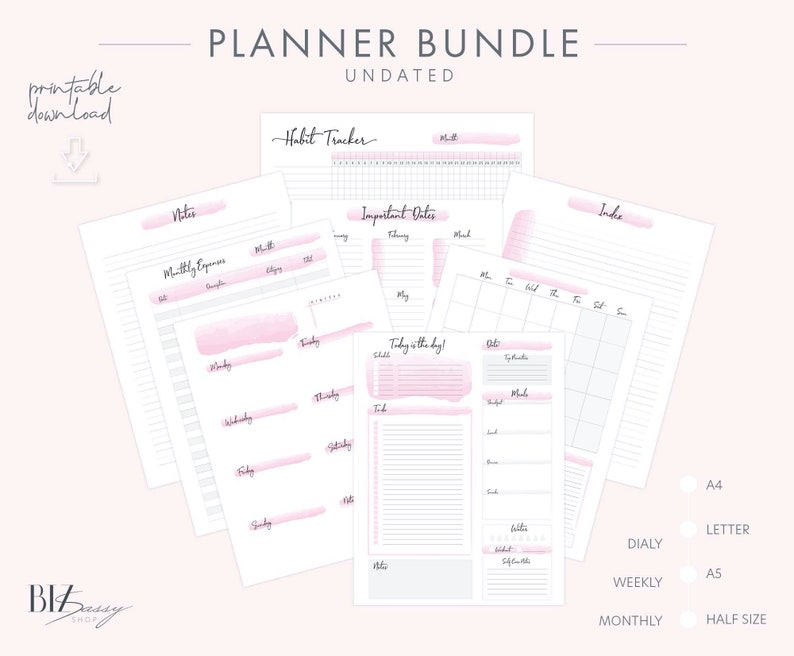 Printable Planner Bundle, Planner Printables, Undated Planner, Planner ...